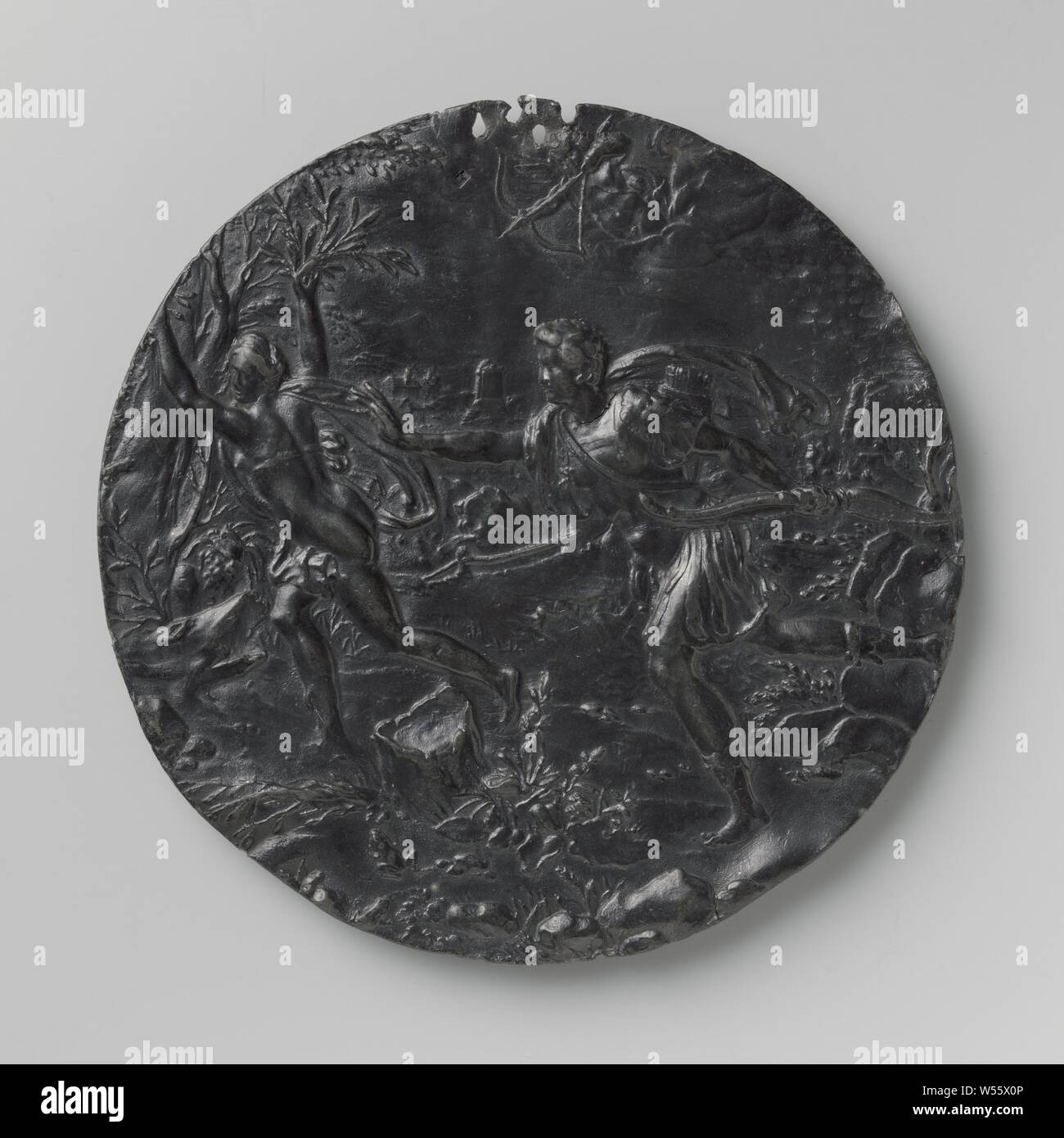 Apollo and Daphne, Ronde, lead plaque. Apollo on the right with the bow ...
