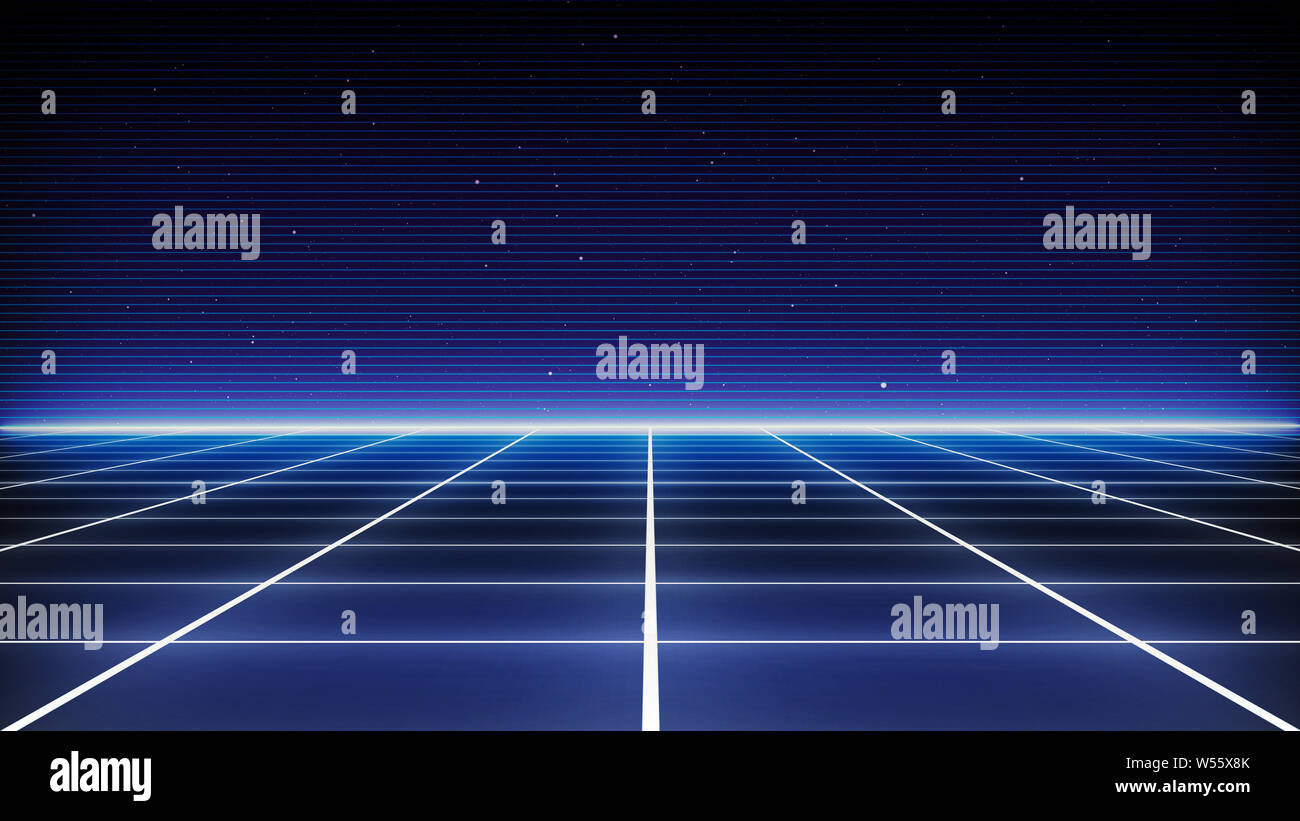Retro Sci-Fi Background Futuristic Grid landscape of the 80`s. Digital ...