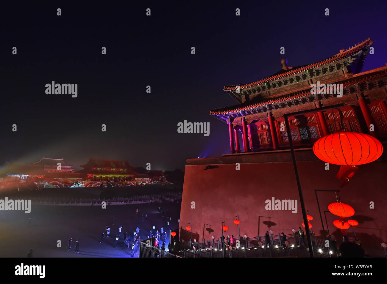 The Palace Museum, also known as the Forbidden City, is illuminated by ...