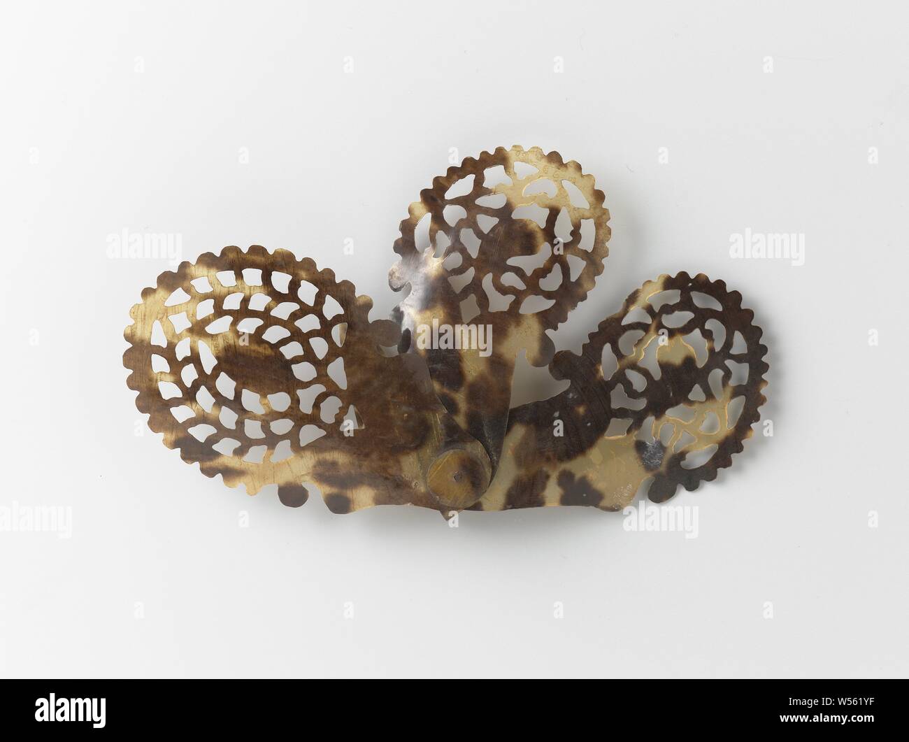 Hair comb of tortoise shell, bidentate, with three hinged open-worked ...