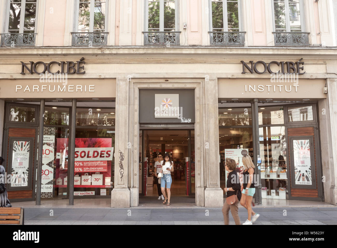 LYON, FRANCE - JULY 13, 2019: Nocibe logo in front of their main shop ...