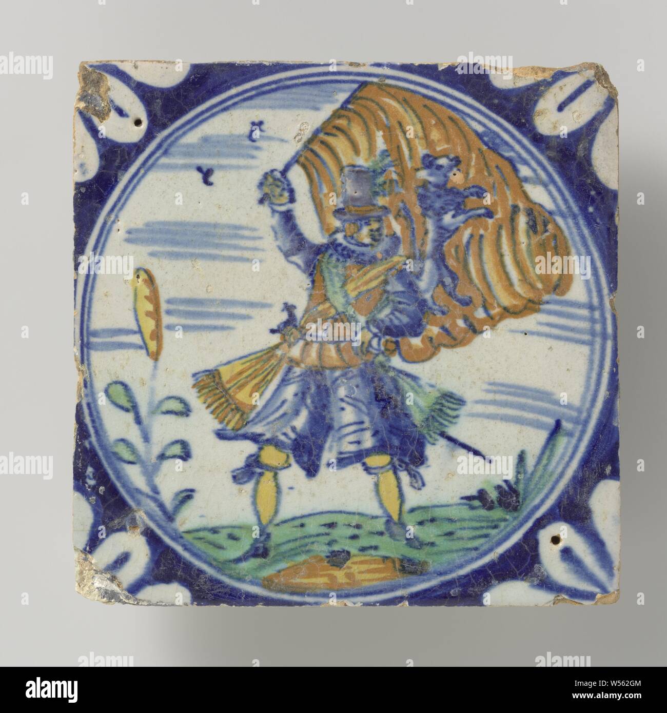 Tile, multi-colored painted with a soldier or a standard-bearer, multi ...