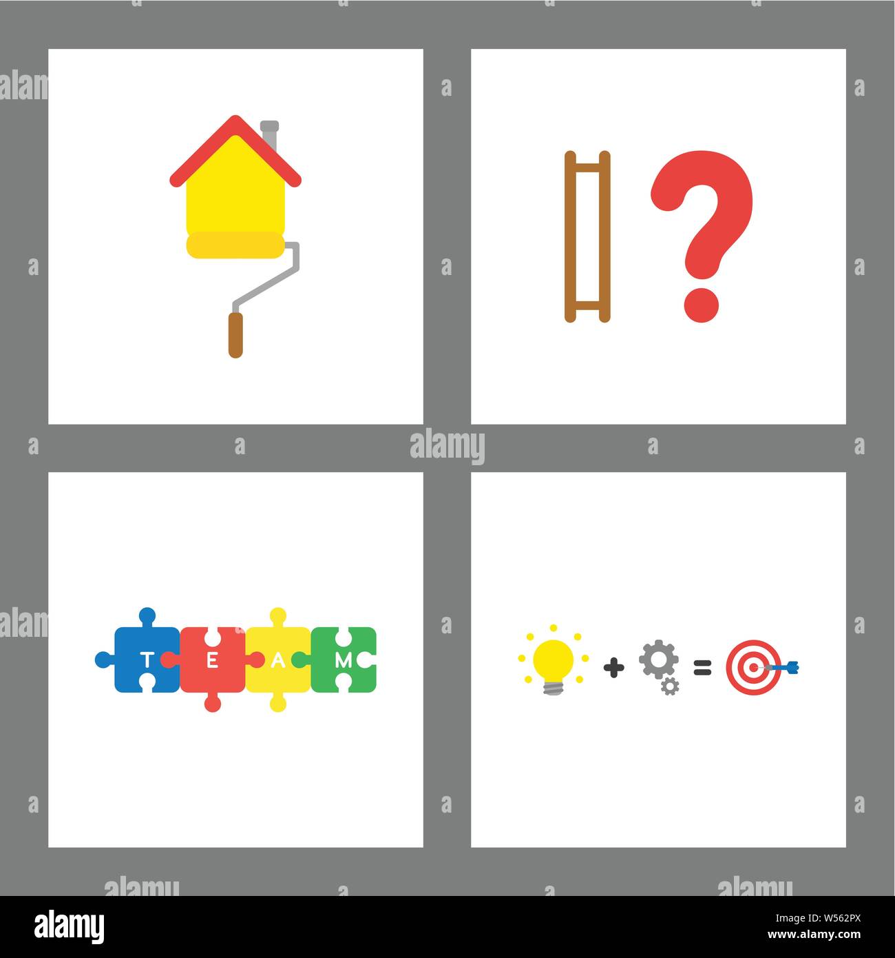 Vector icon concept set. Painting house, ladder missing steps ...
