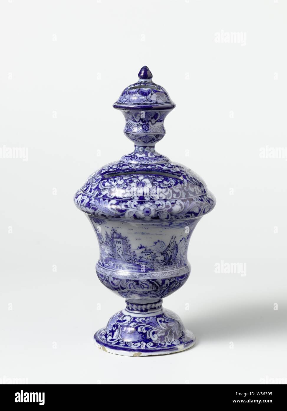 Savings pot Money box Money box on foot, painted in blue with ...