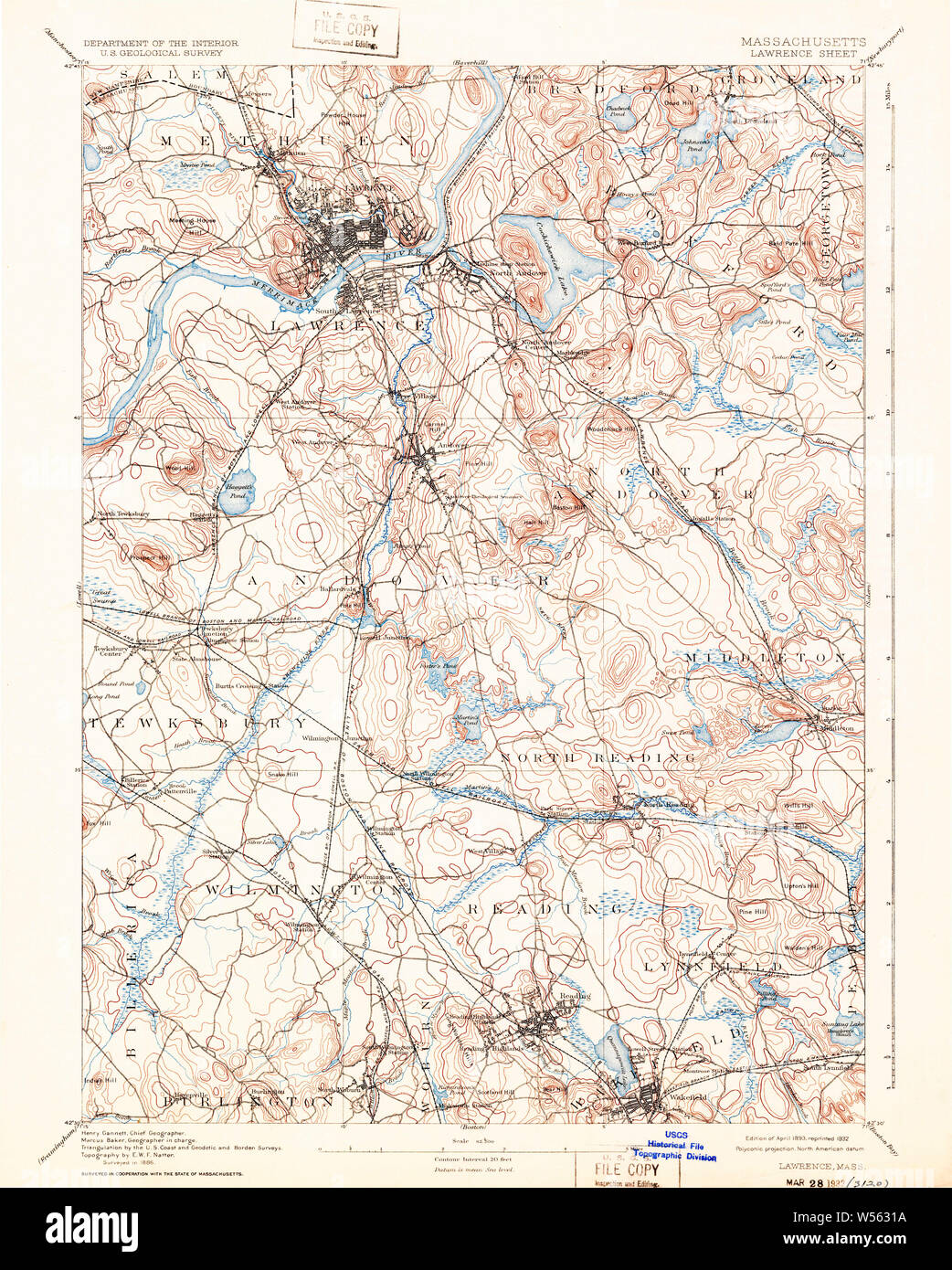 Massachusetts USGS Historical Topo Map MA Lawrence 352801 1893 62500 ...