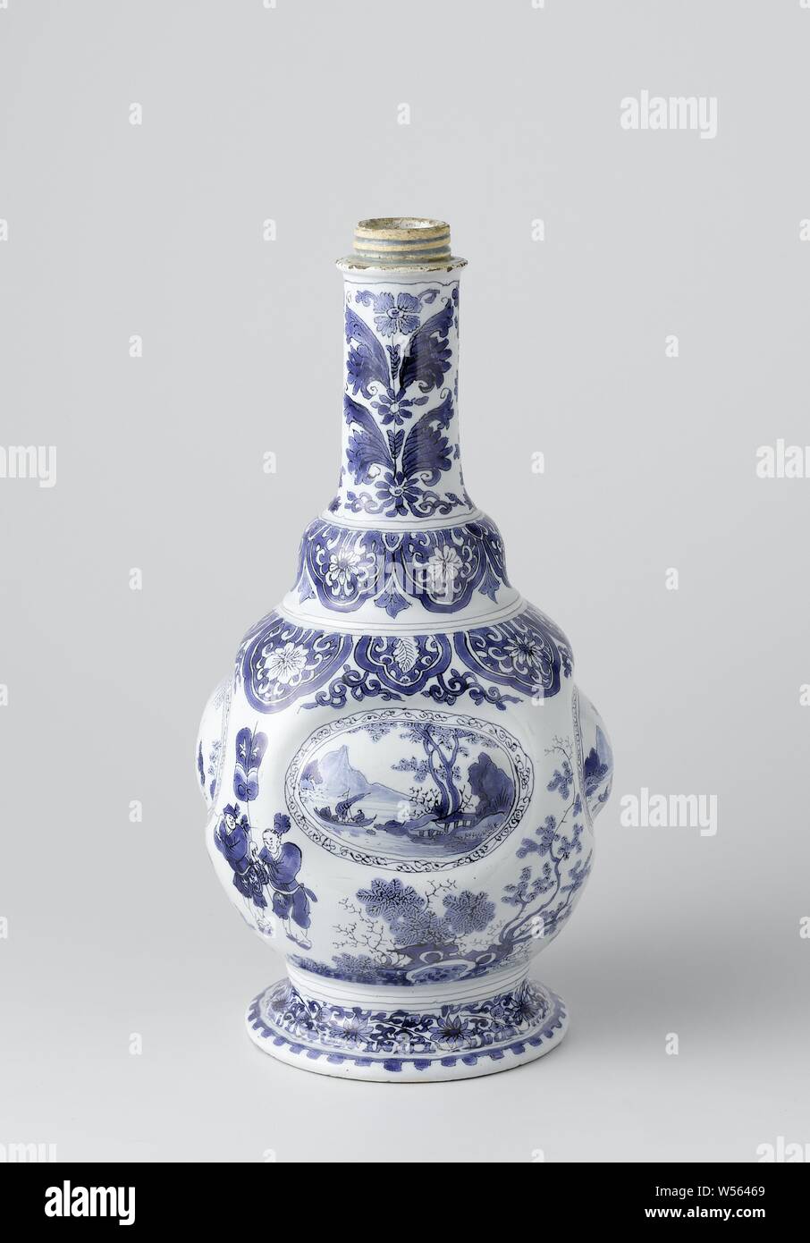 Bottle of faience, Bottle of faience with a chinoiserie decoration ...