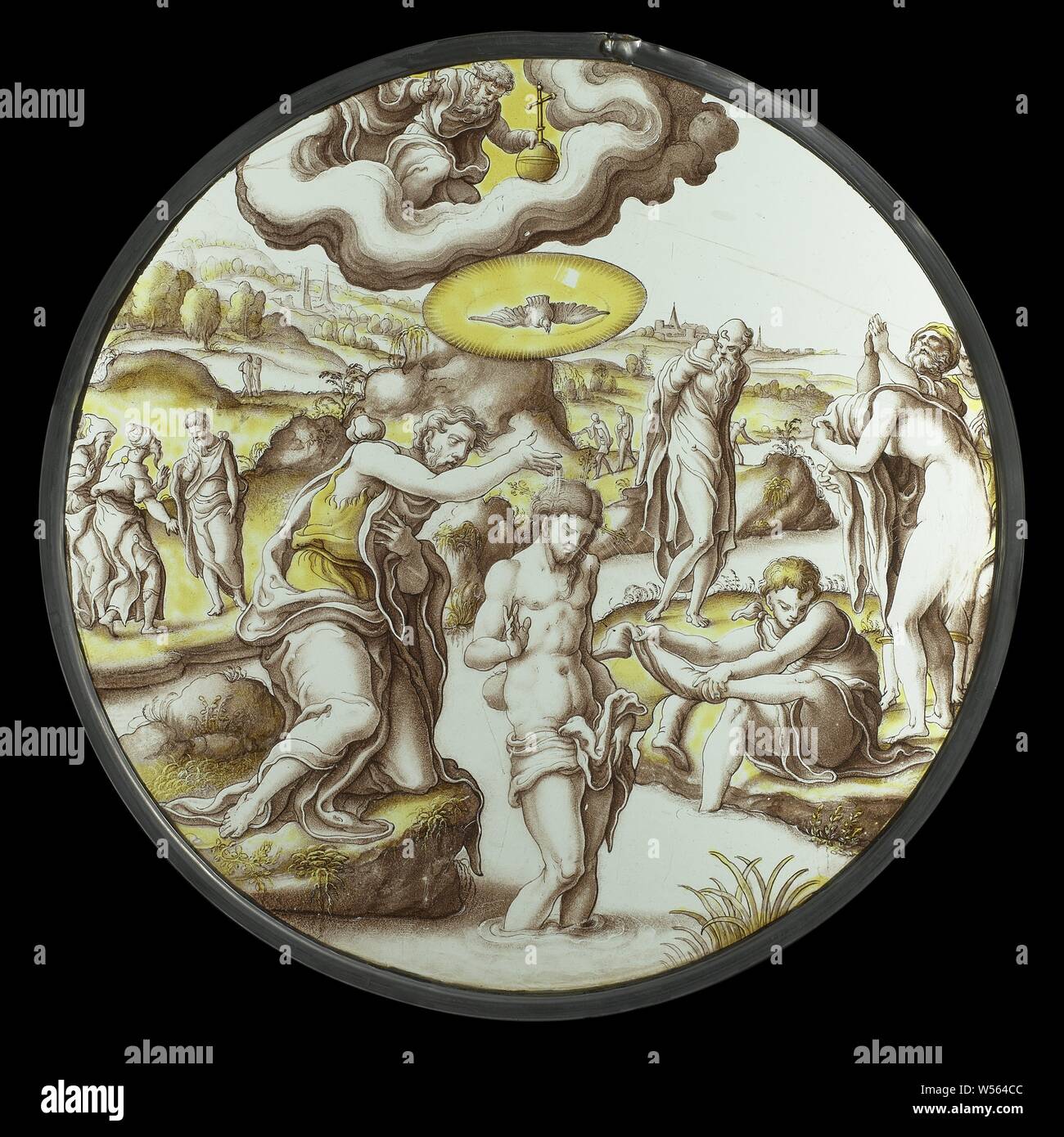 The Baptism of Christ The baptism of Christ in the Jordaan, Round stained glass with ...
