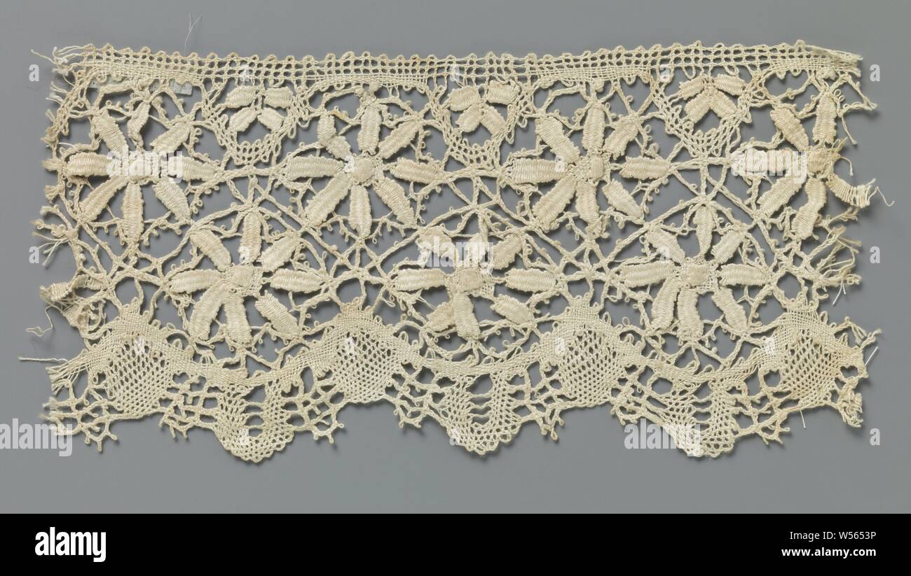 Strip of spool lace with double row of flowers with eight petals ...