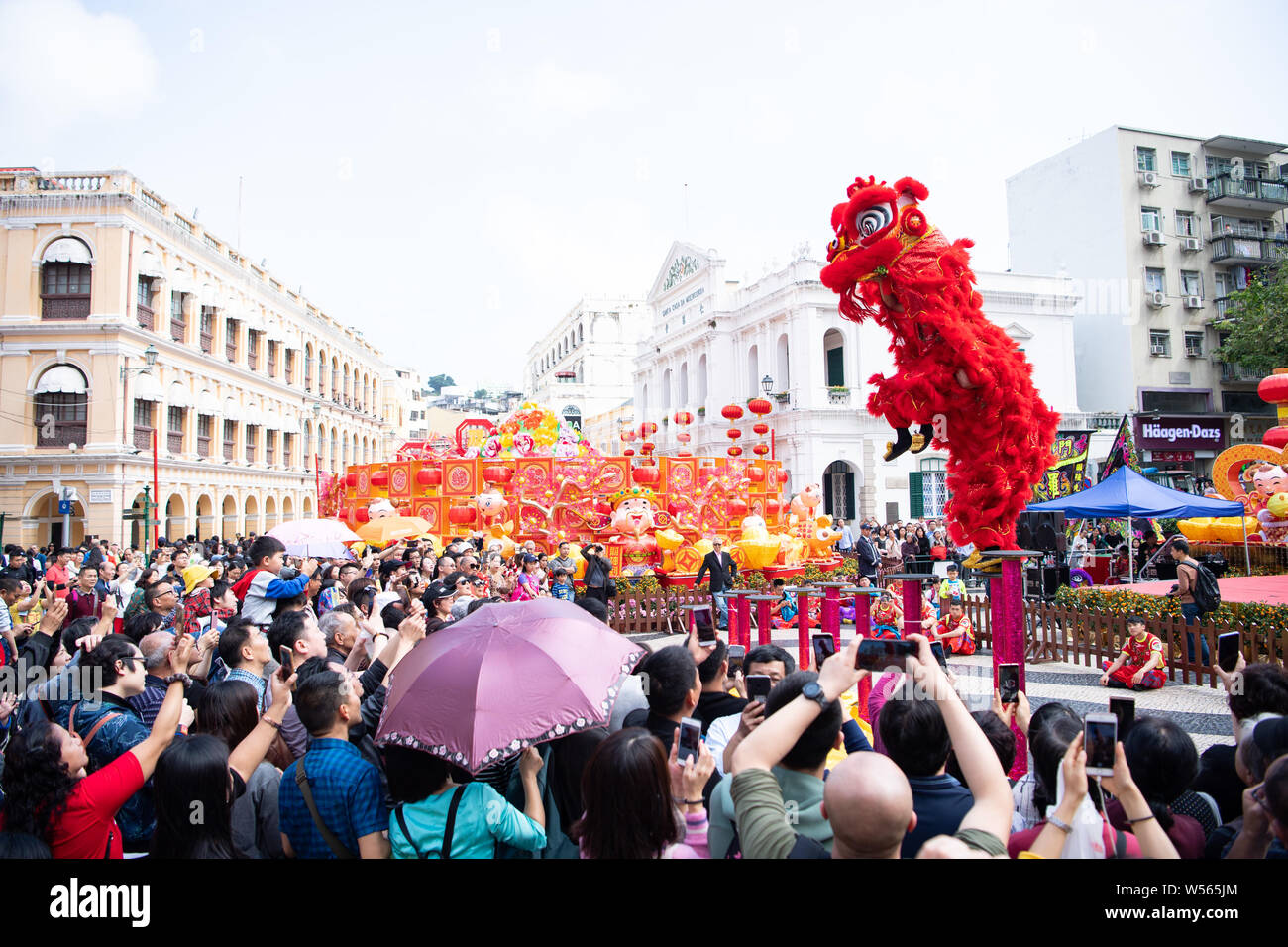 Entertainers perform dragon and lion dance to celebrate the Chinese ...