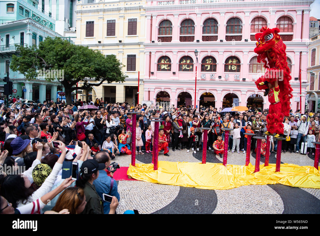 Entertainers perform dragon and lion dance to celebrate the Chinese ...