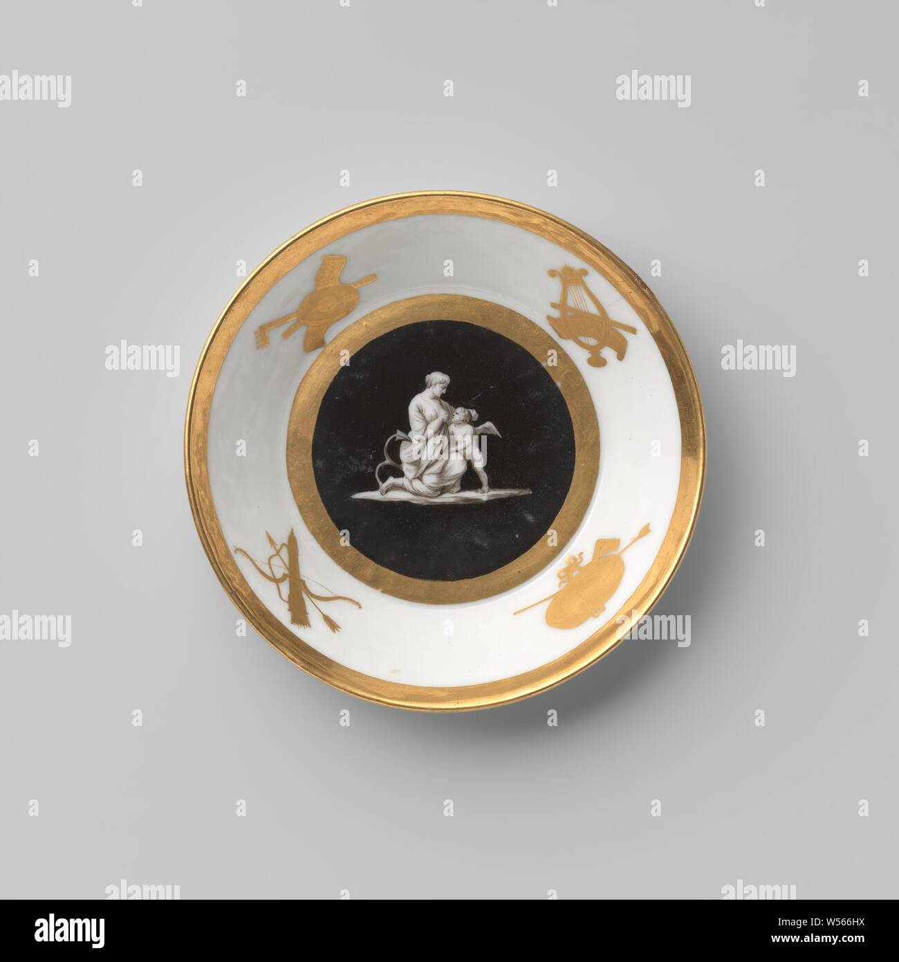 Saucer with classical figures, Porcelain dish with a straight wall ...
