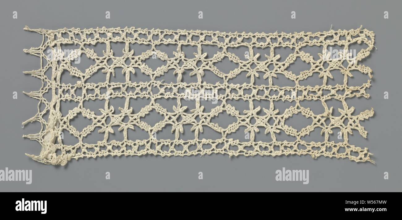 Strip of spool lace with a reticella pattern of diamonds and stars ...