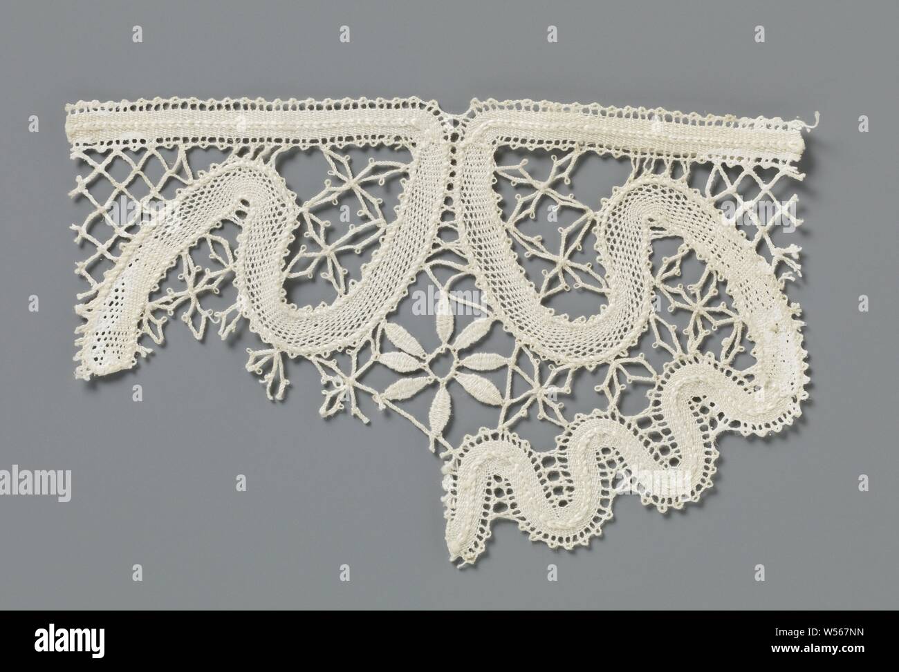 Strip of spool lace with ribbons forming a symmetrical pattern from ...