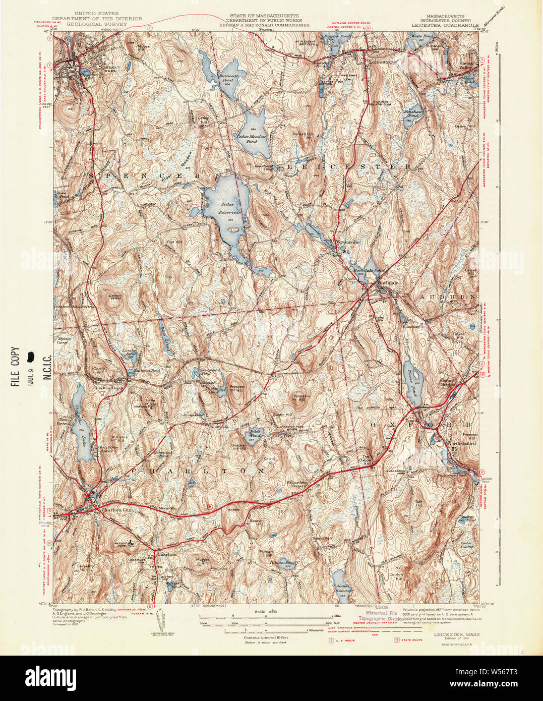 Massachusetts USGS Historical Topo Map MA Leicester 351830 1941 31680 ...