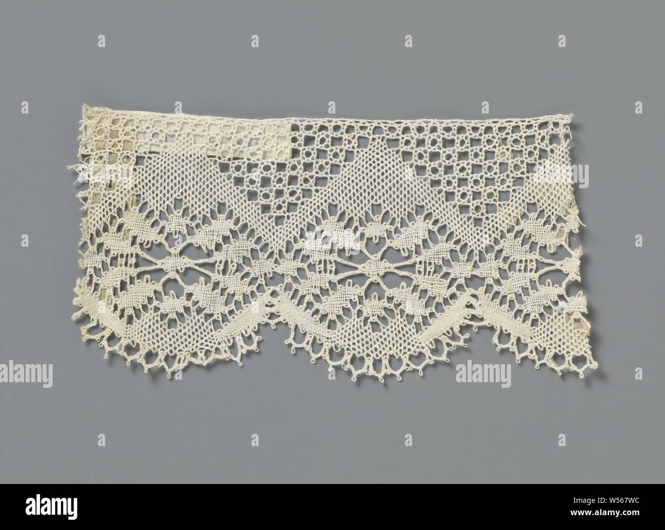 Strip of bobbin lace with a drop-shaped motif, Strip of natural-colored ...