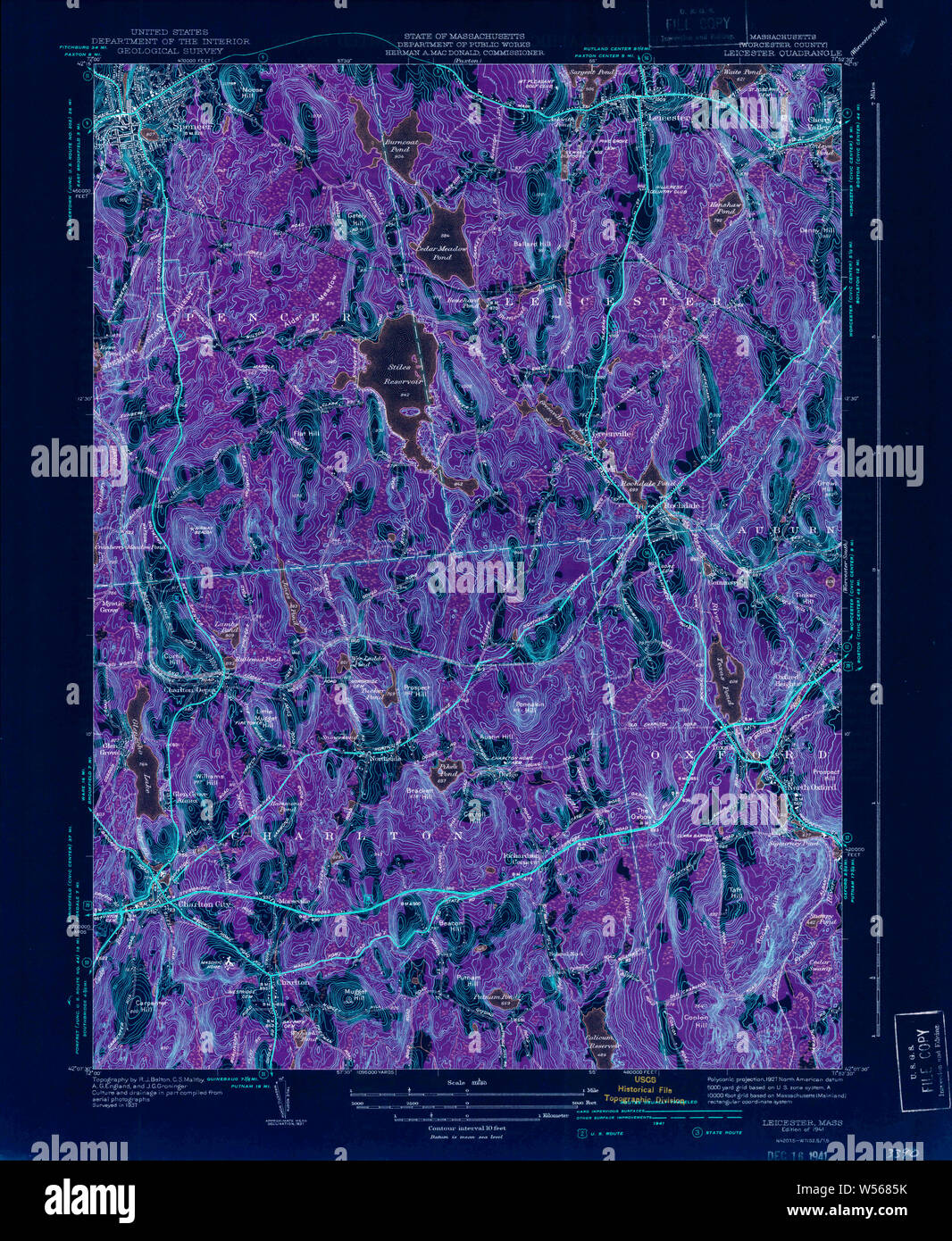 Massachusetts USGS Historical Topo Map MA Leicester 351831 1941 31680 ...