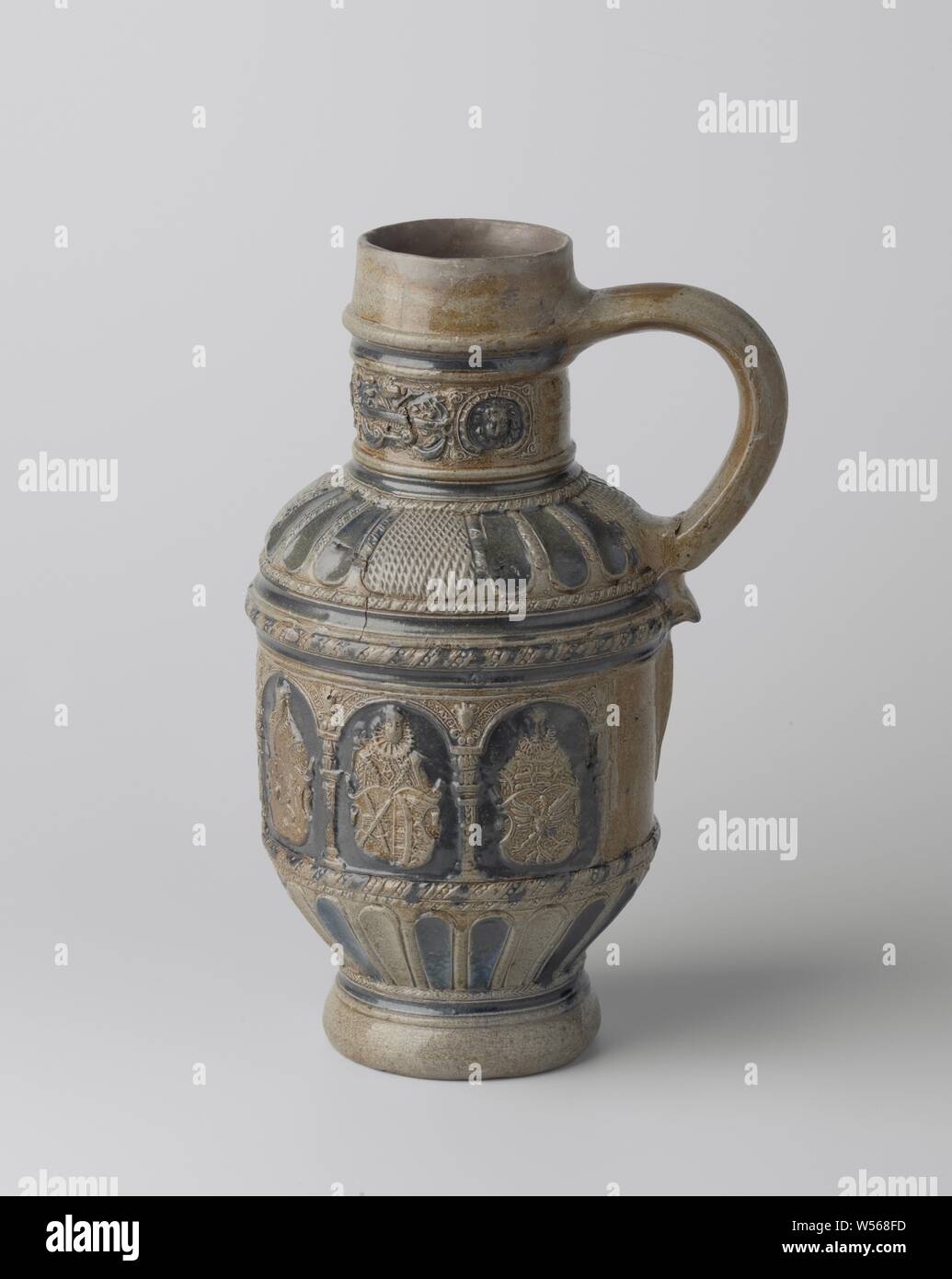 Jug with a representation of the electors, Stoneware jug on a high foot ...