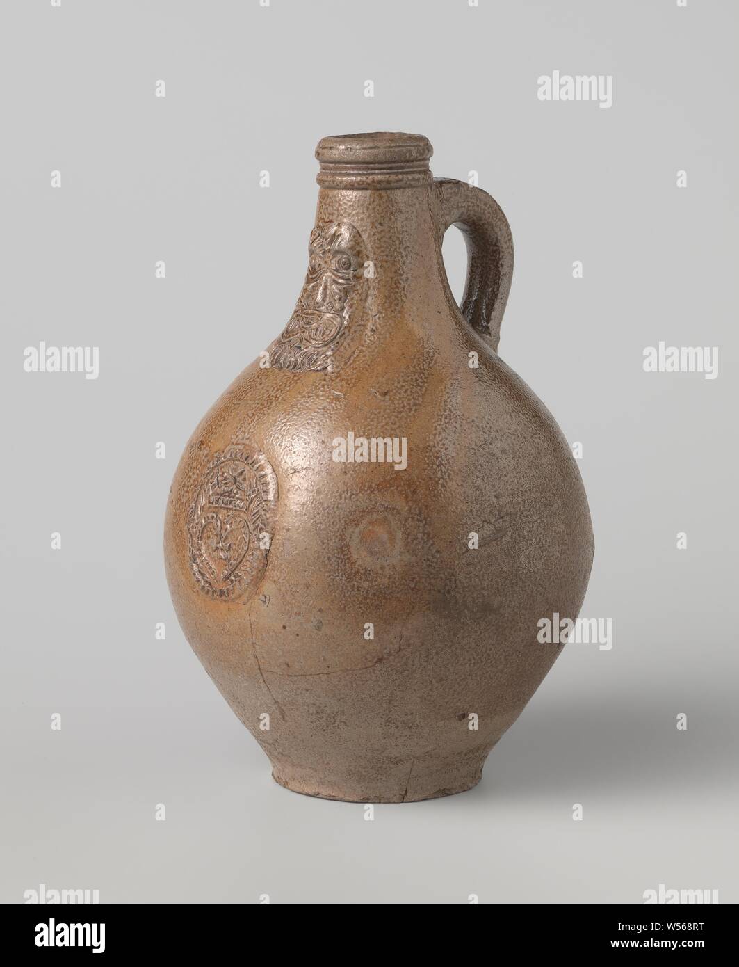 Jug ( Bartmann jug) with a crowned heart in a medallion, Jug (beard man ...
