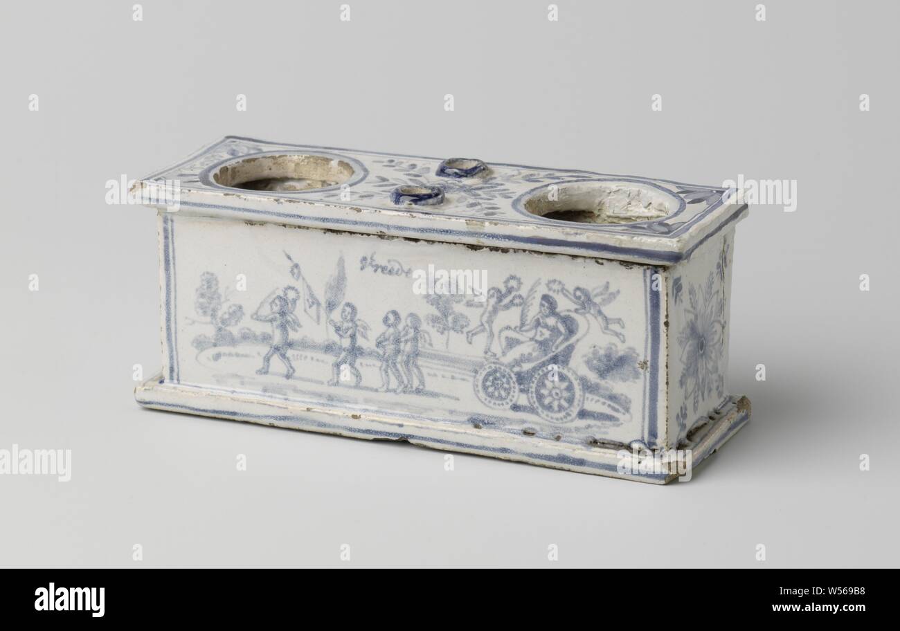 Inkwell, painted blue with children pulling a slide and with dancing ...