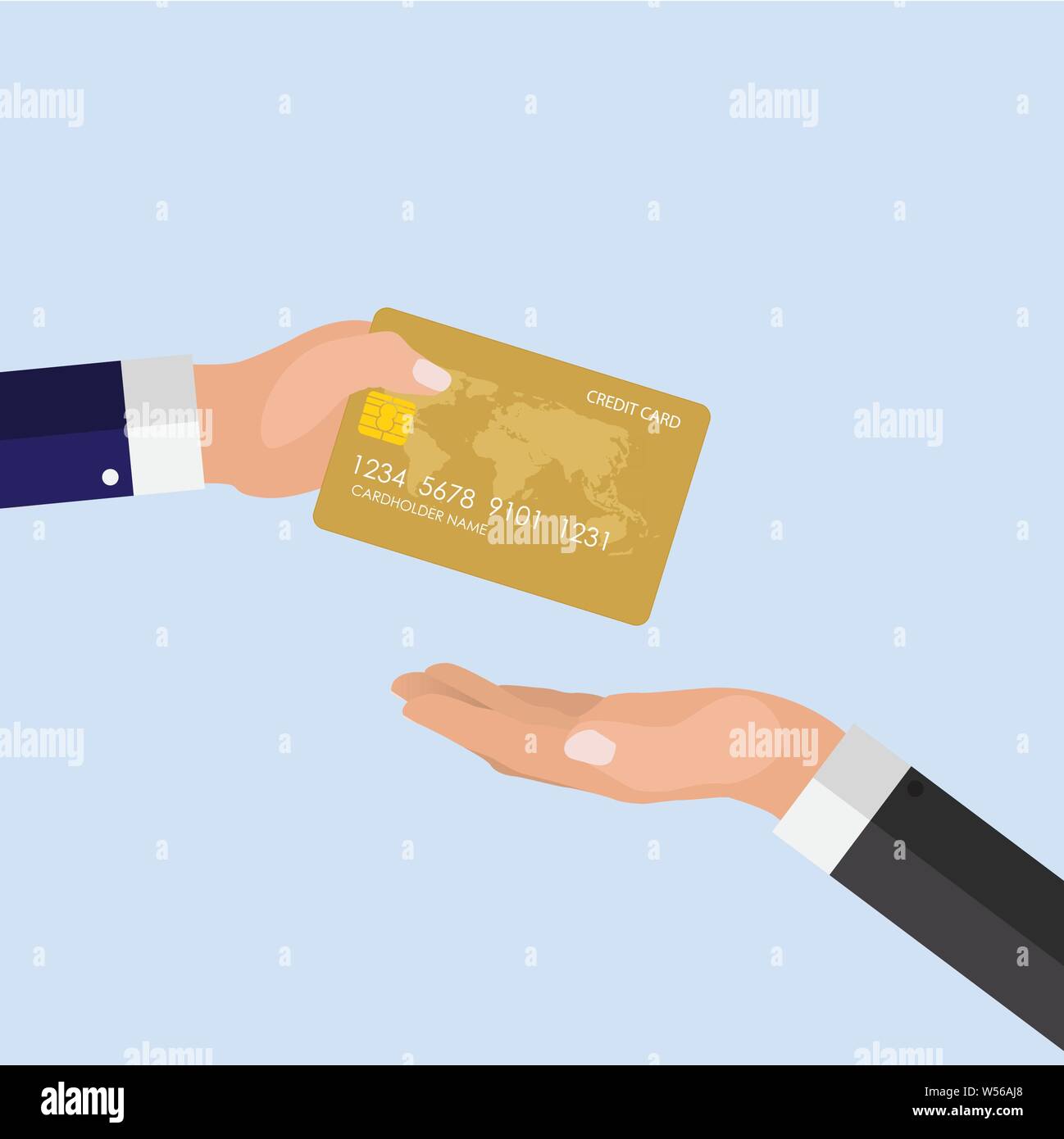 Quickly payment Concept. Hand giving credit card to other hand. Vector ...