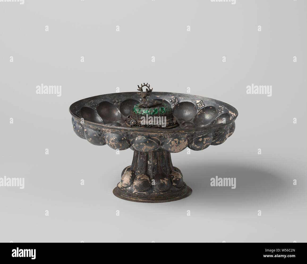 Galvanoplastic reproduction of a bowl with a deer inside a fence from ...