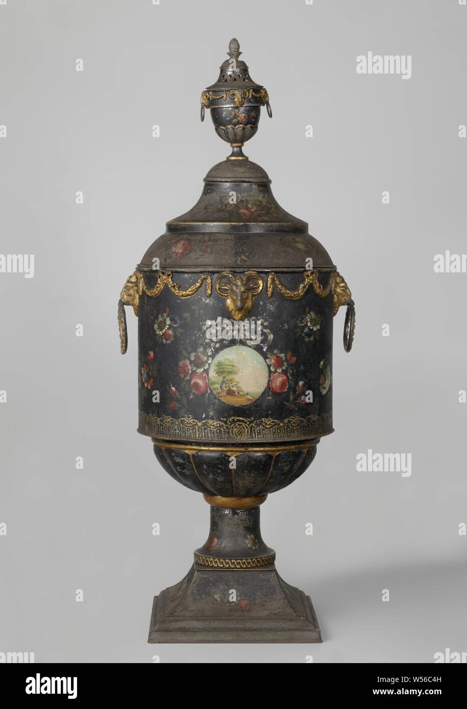 Lacquered tea bucket decorated with landscapes and flowers, The painted ...