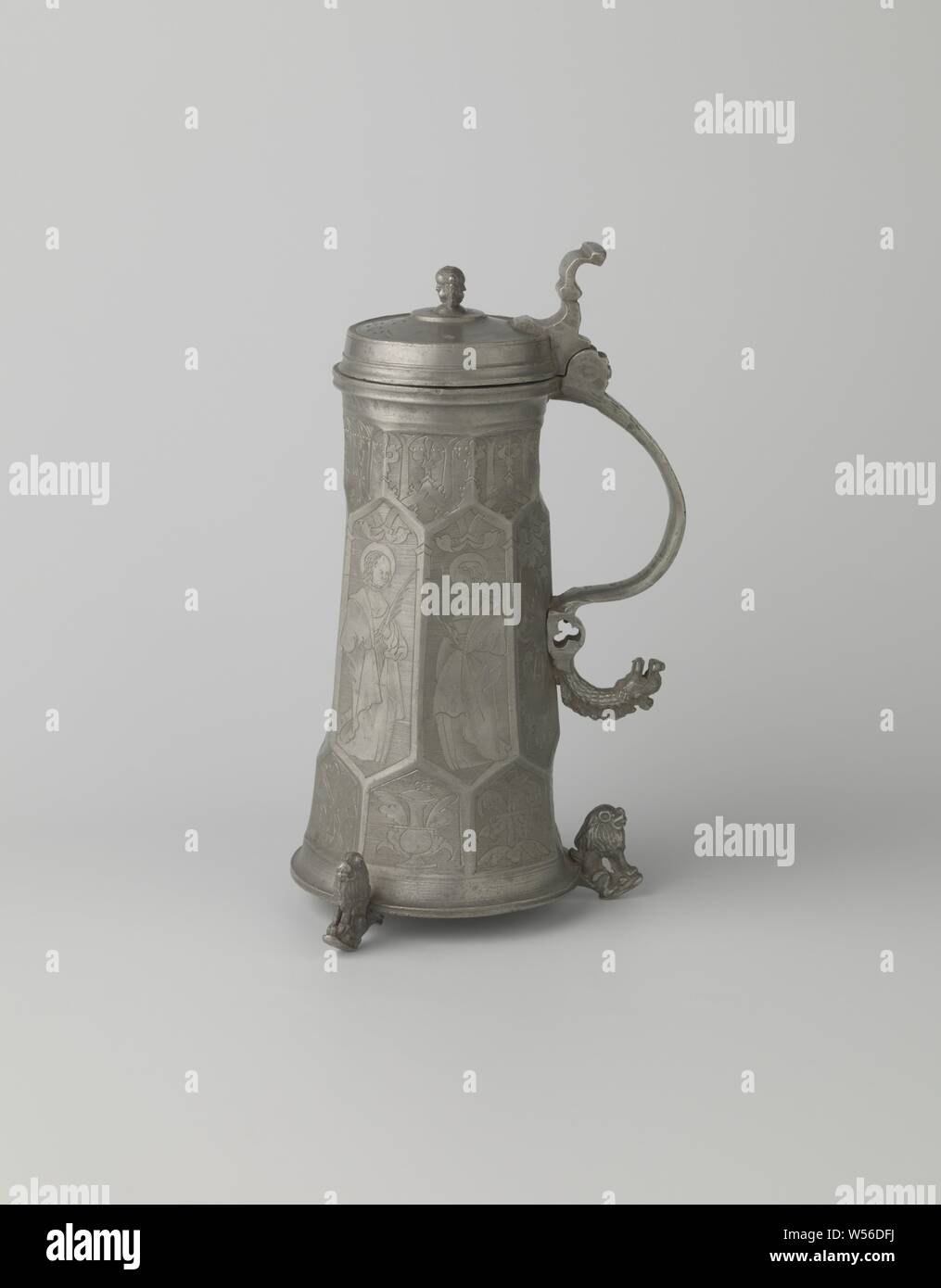 Seven-sided jug made of tin, Seven-sided jug made of tin. The three ...