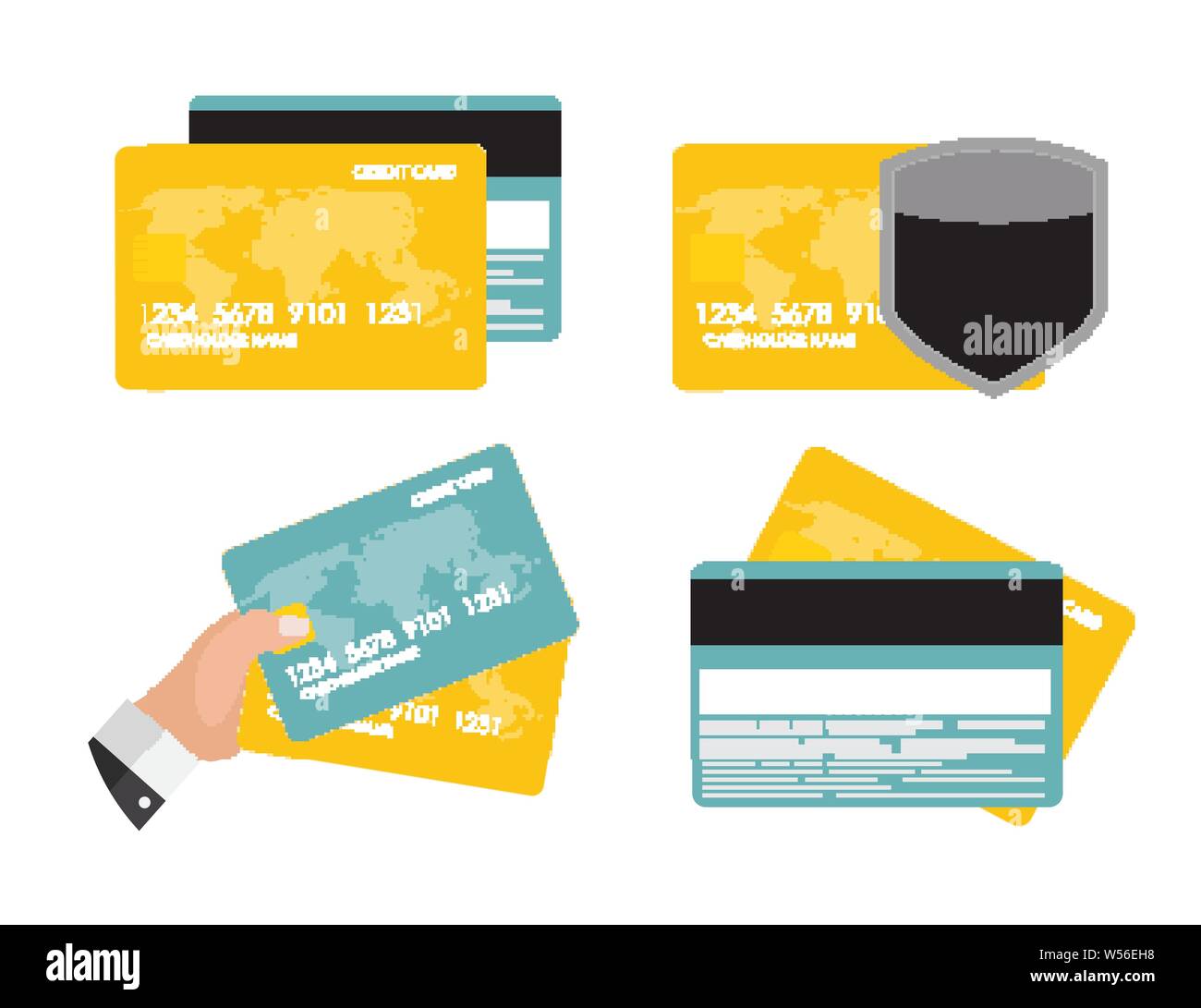 Credit Card Icon Flat Concept Collection Set Vector Illustration Stock ...