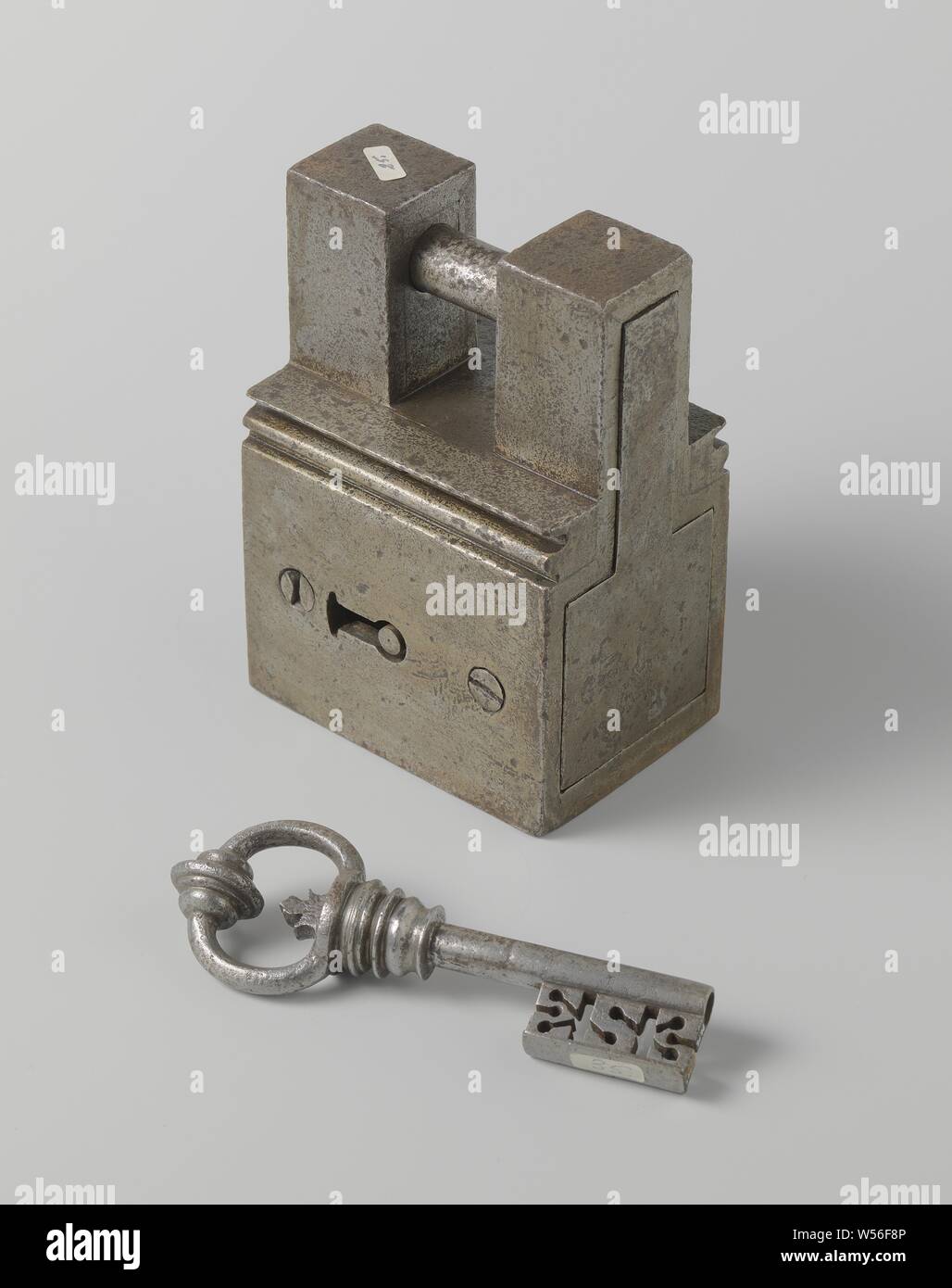 Padlock with key, A large square padlock with key Stock Photo - Alamy