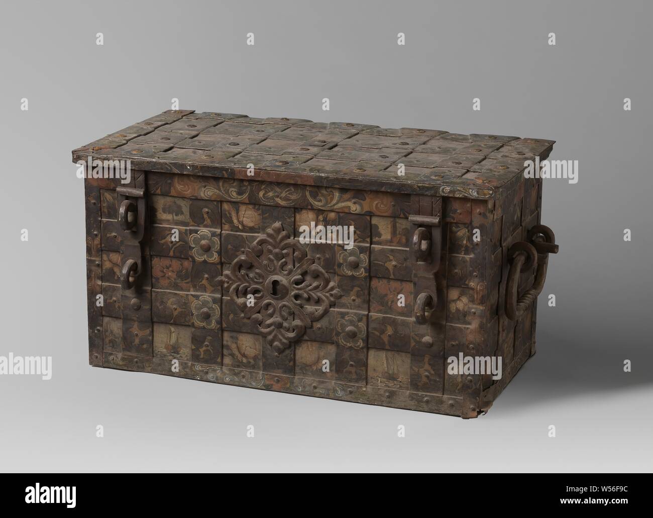 Money box of iron, painted, An iron money box, painted. On pedestal ...