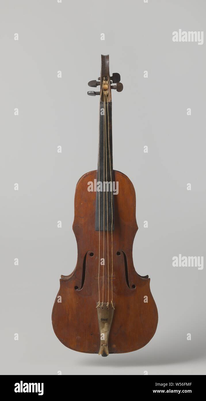 Violin with a castle in relief at the back, Violin of strange shape. On ...