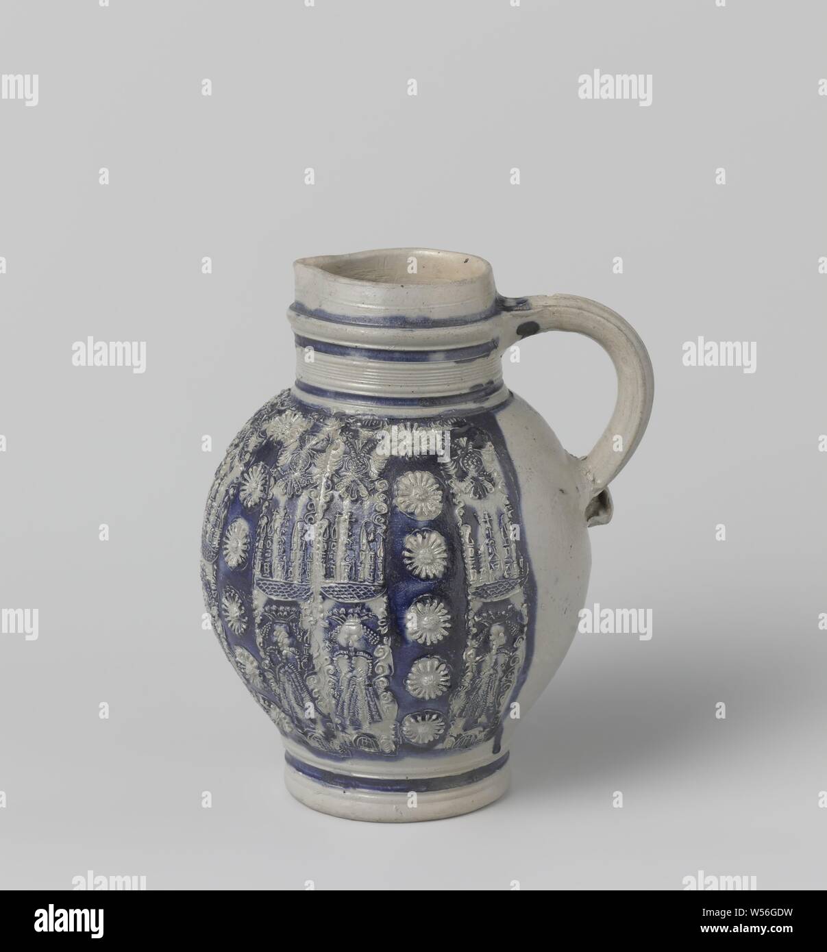 Jug with towers, female figures and flower roundels, Westerwald, c ...