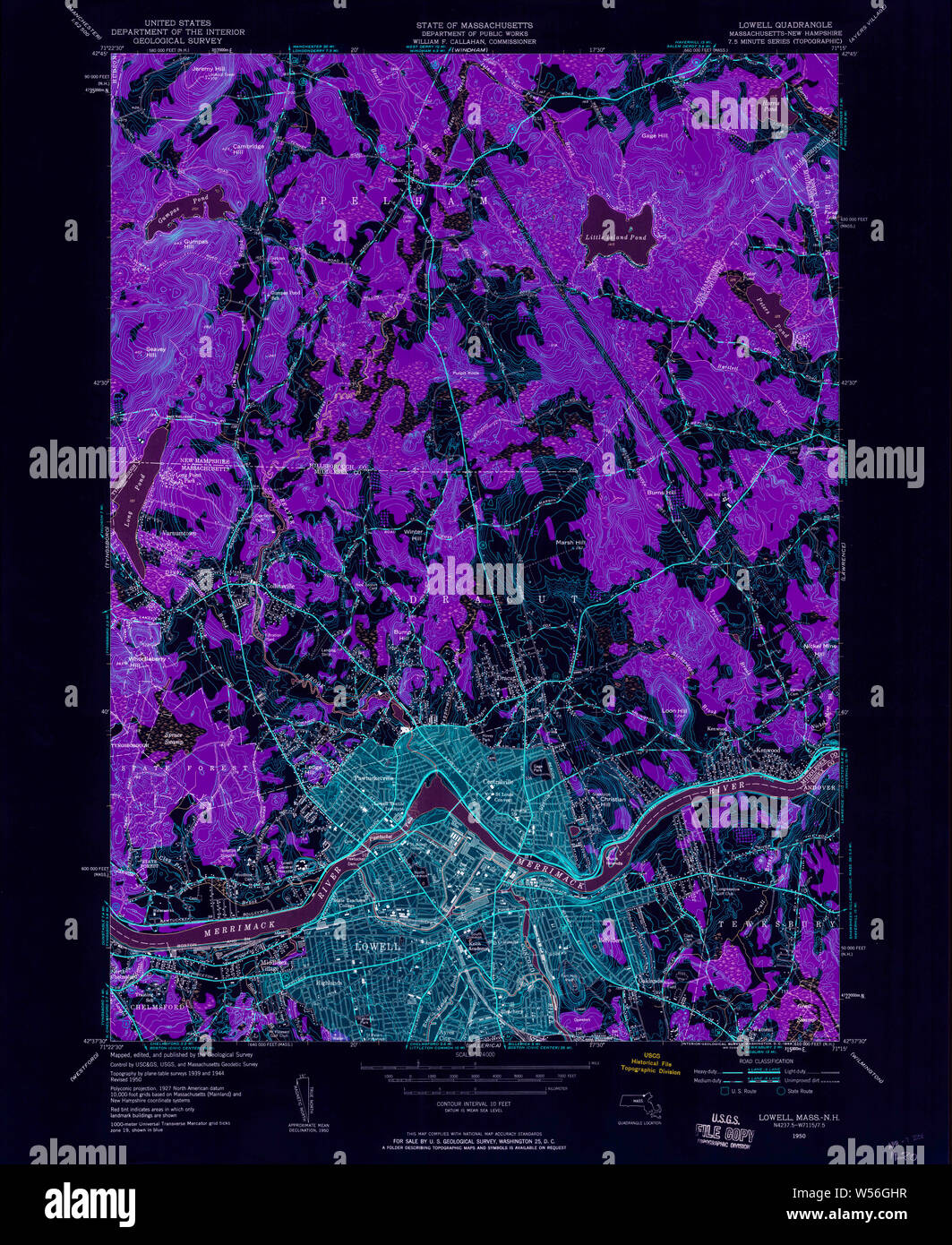 Massachusetts USGS Historical Topo Map MA Lowell 350245 1950 24000 ...