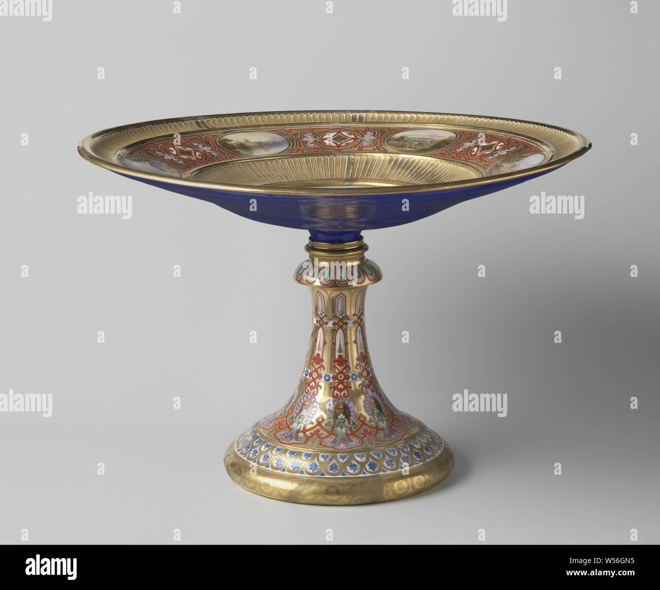 Tazza with landscapes, Tazza (bowl on base) of porcelain with a copper ...