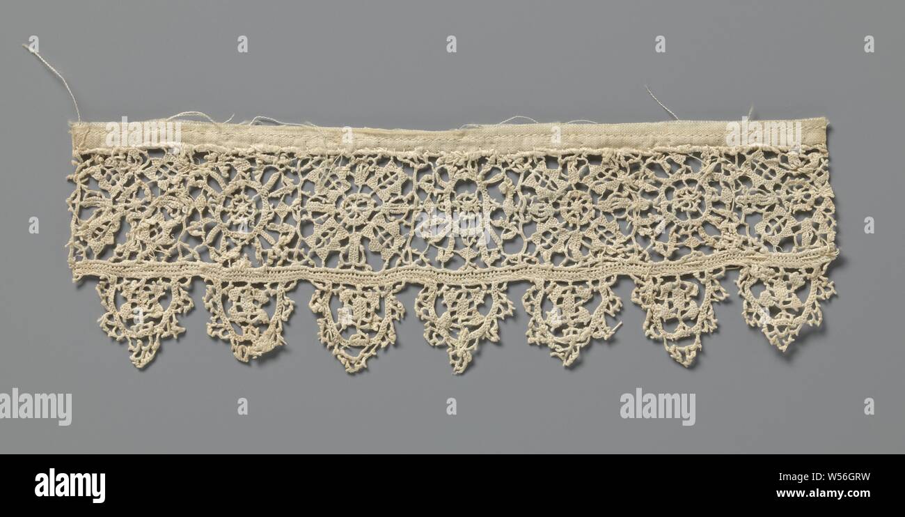 Strip of needle lace with circle and cross, Strip of natural colored ...