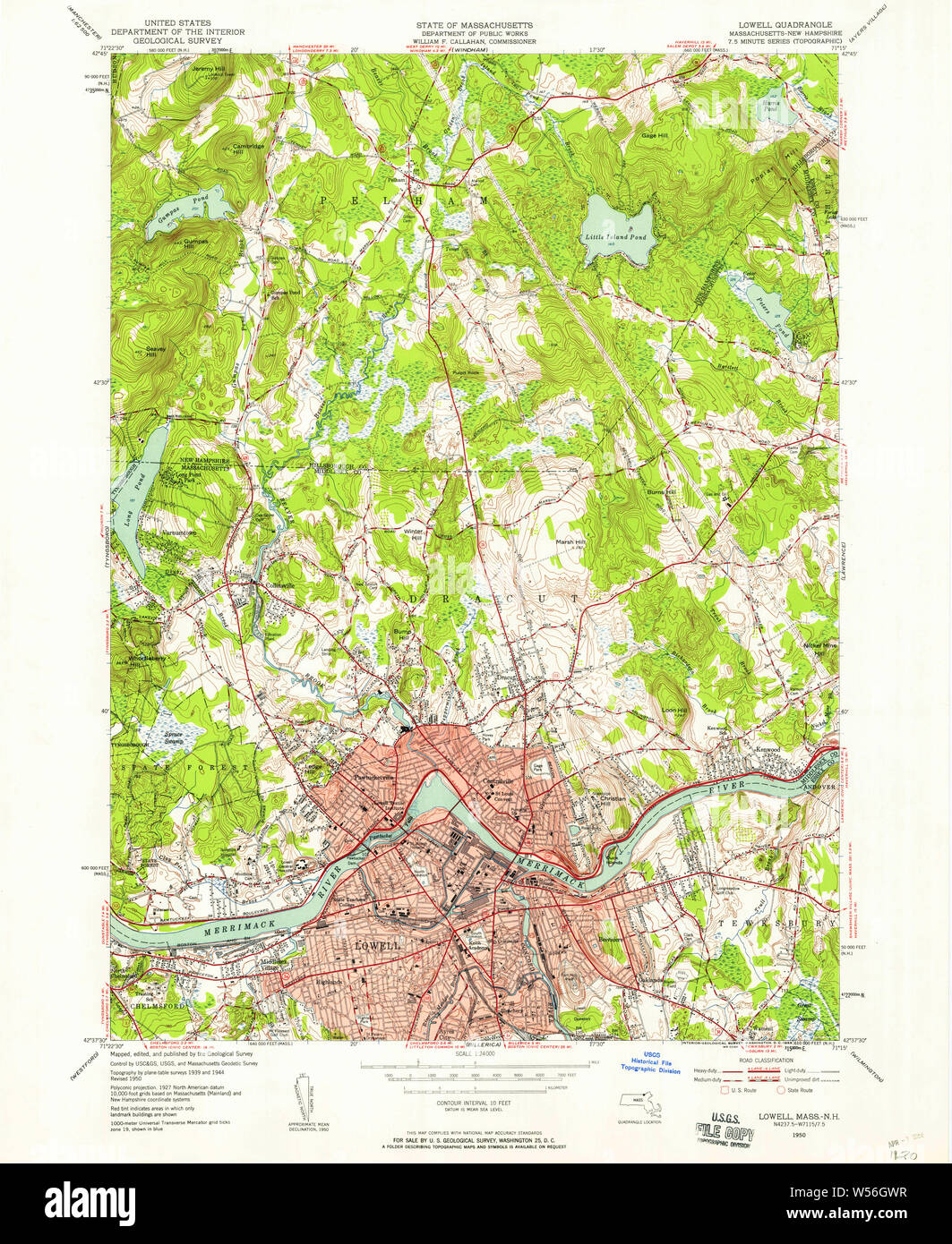 Massachusetts USGS Historical Topo Map MA Lowell 350245 1950 24000 ...