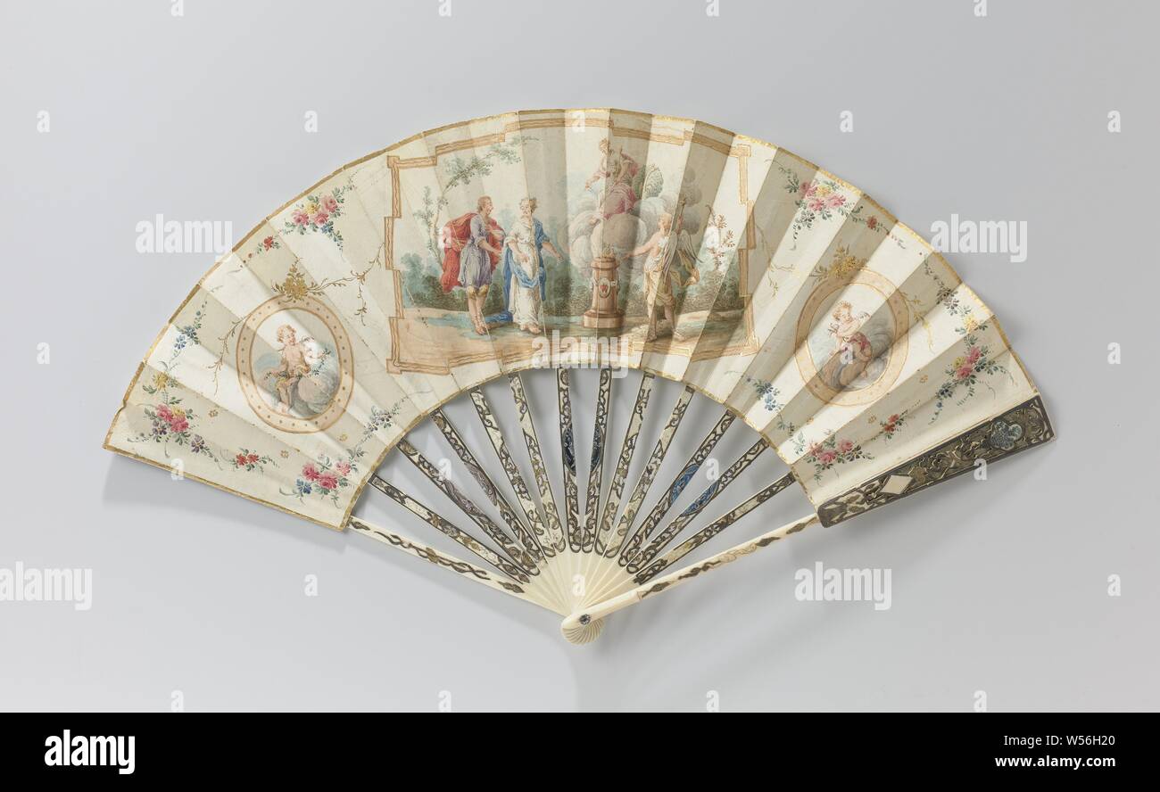 Folding fan with paper sheet on which a wedding performance is painted ...