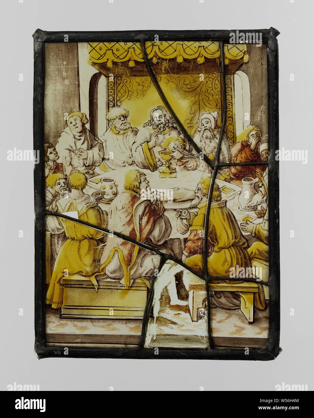 Square with the Last Supper, Rectangular stained glass in yellow, brown ...