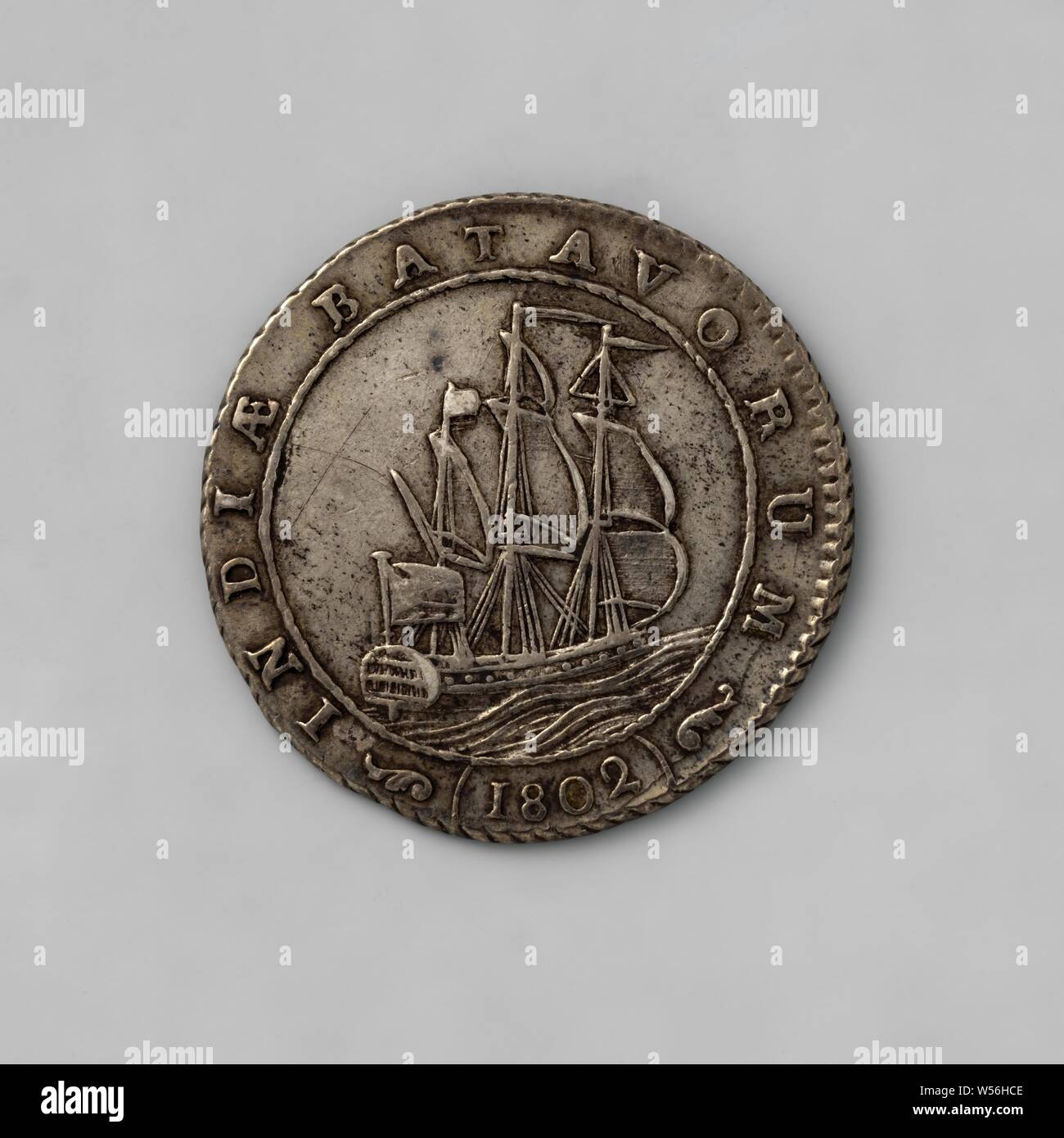 Guilder for the Dutch East Indies, 1802, Scheepjesgulden, Silver coin ...