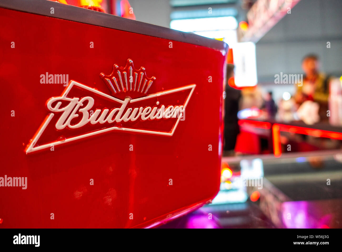 --FILE--View of the stand of Budweiser beer of AB InBev during the 2018 ...