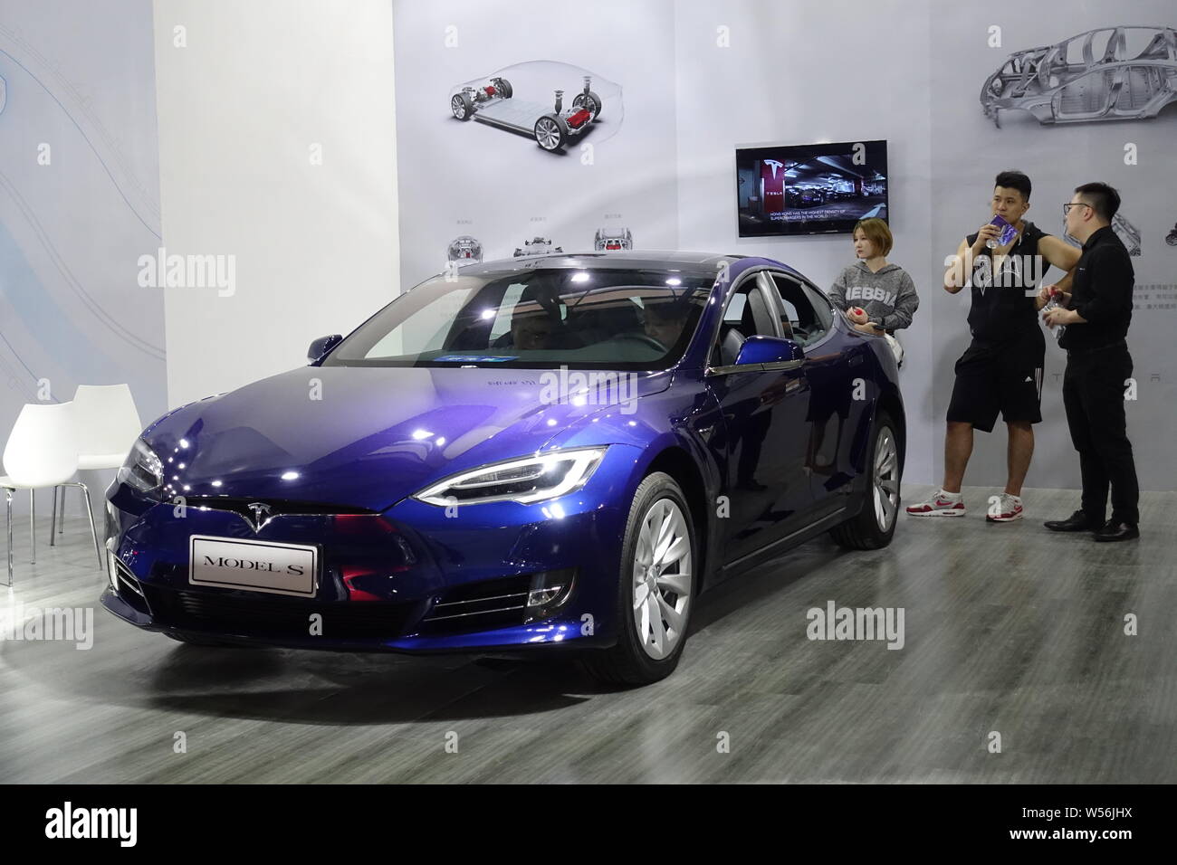 --FILE--A Tesla Model S electric car is on display during an automobile ...