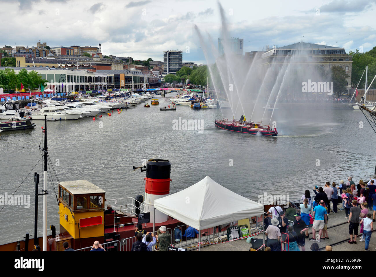 The old Pyronaut fire fighting boat giving demonstration of it powerful ...