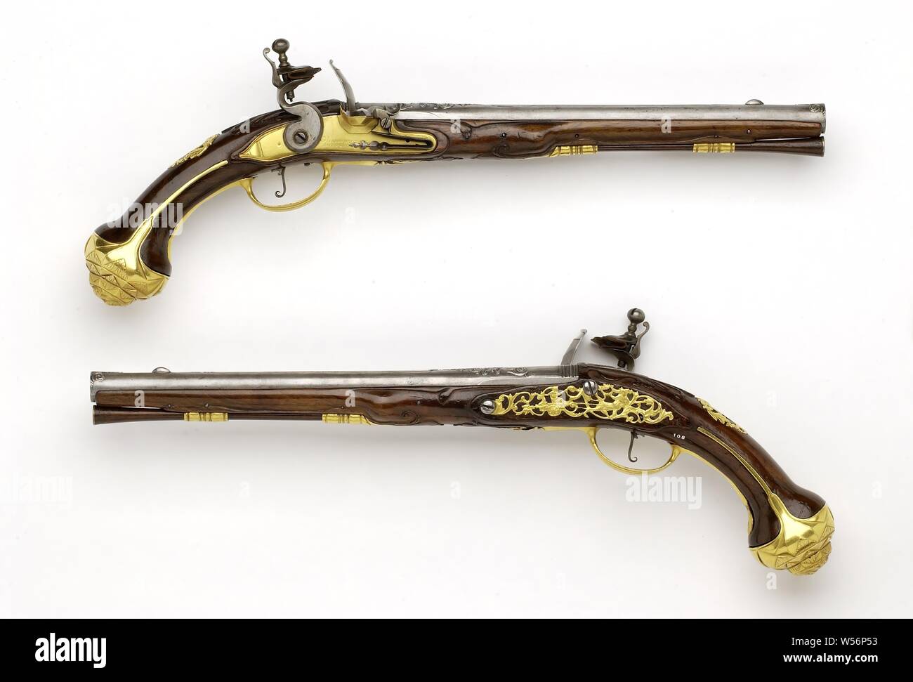 Flint gun, Part of a couple. The gold-plated, copper-plated lock plate ...