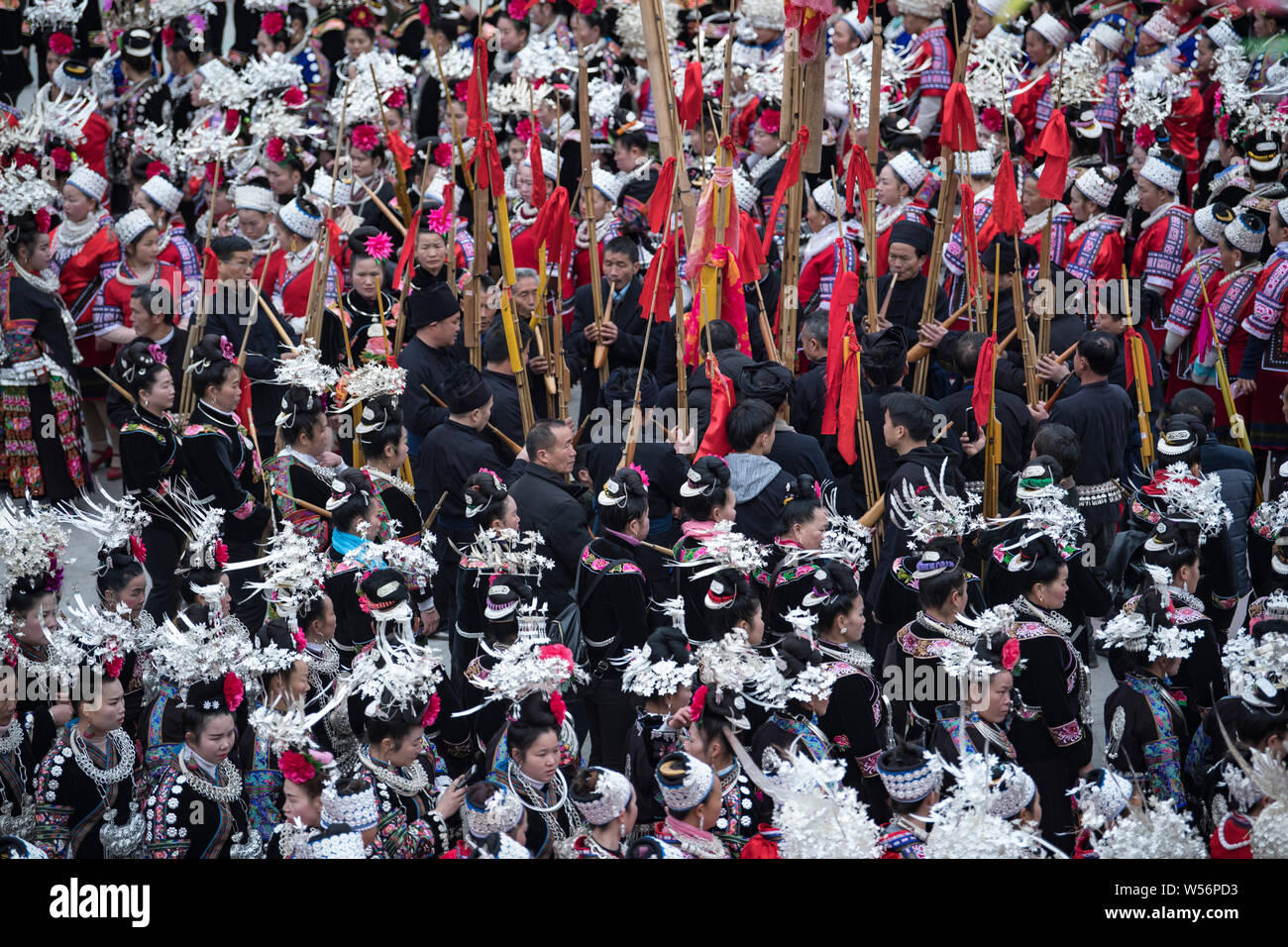 Local Chinese people of Miao ethnic minority dressed in traditional ...