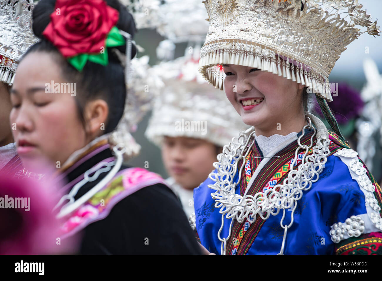 Local Chinese people of Miao ethnic minority dressed in traditional ...