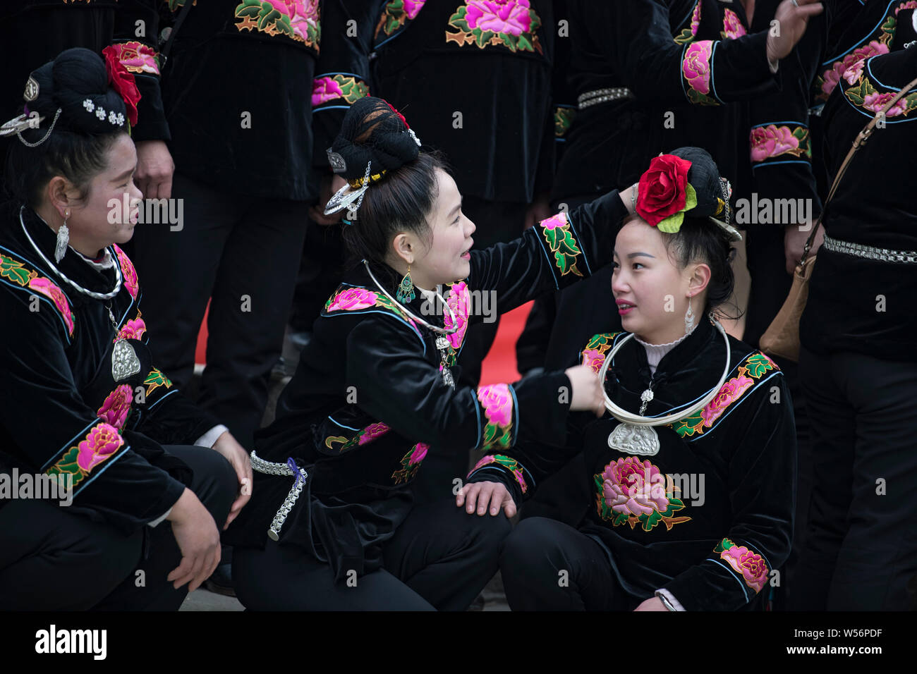Local Chinese people of Miao ethnic minority dressed in traditional ...