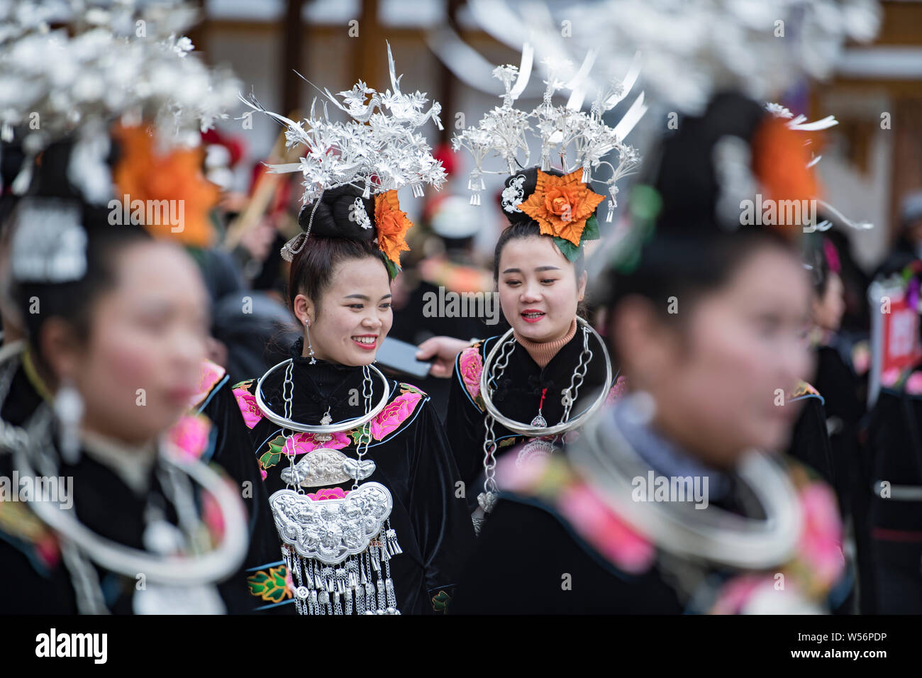 Local Chinese people of Miao ethnic minority dressed in traditional ...