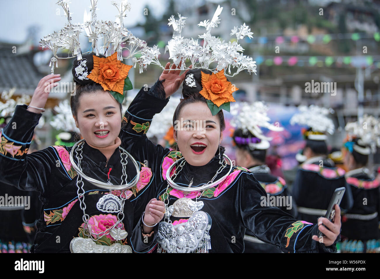 Local Chinese people of Miao ethnic minority dressed in traditional ...