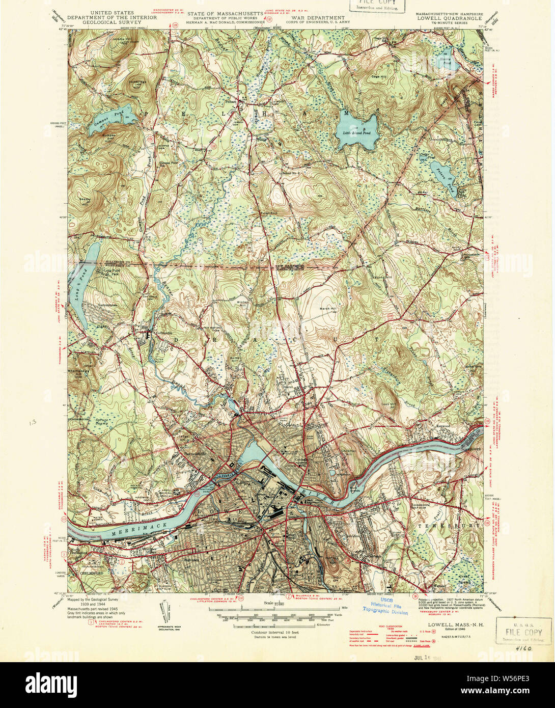 Massachusetts USGS Historical Topo Map MA Lowell 351842 1946 31680 ...