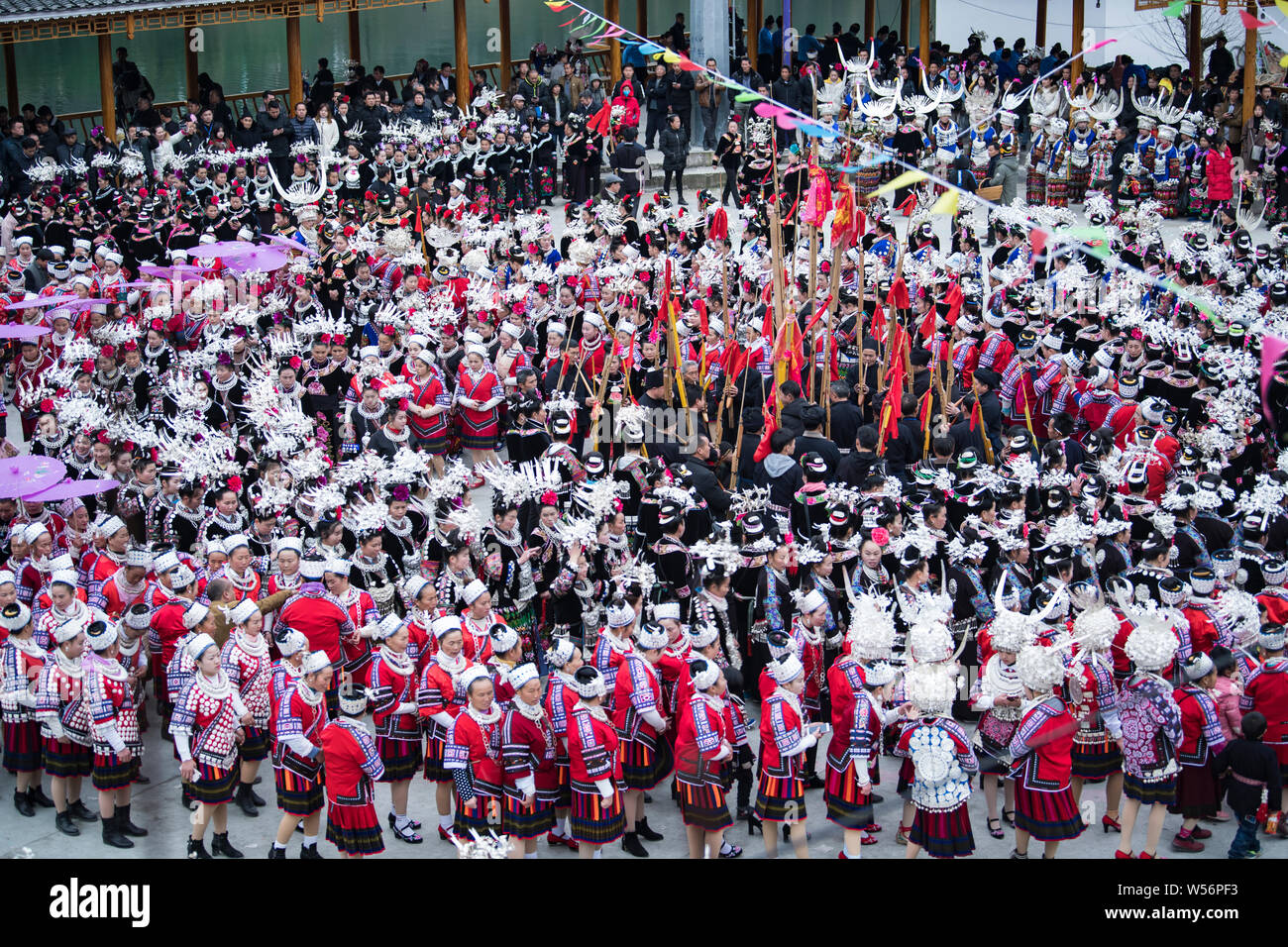 Local Chinese people of Miao ethnic minority dressed in traditional ...